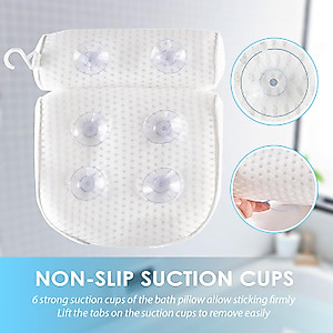 AEROiVi Bathtub Pillow Headrest Bath Pillows for Tub Neck and Back Support with Non Slip Suction Cups Spa Bath Cushion Relaxing Bathroom Accessories