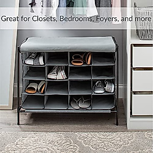 Simplify 16 Pair Shoe Rack with Cover | Stackable | Storage & Organization | Closet | Bedroom | Entryway | Grey