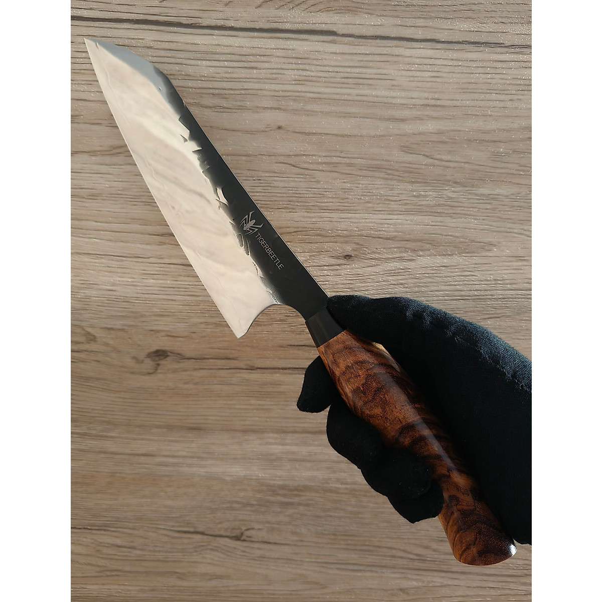 TIGERBEETLE SKD11 Triple Clamp Steel 7.5 Inch Santoku Knife SKD11 Japanese Steel Chef Knife for Home Kitchen and Dining Room (Ebonbonbony + African Flower Pear Wood)