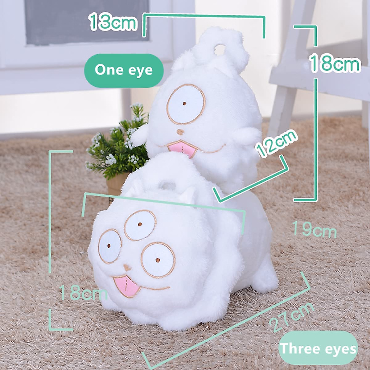 ZCPACE Anime Land of The Lustrous Plush Toy Stuffed Houseki No Kuni Pillow Phosphophyllite Diamond Dog Inu Shiro Cosplay Toys (7.08'', Three Eyes)