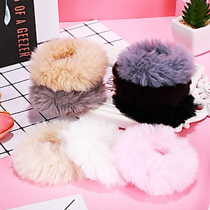 16 Pieces Rabbit Fur Hair Accessories: Fluffy Scrunchies, Pom Pom Hair Ties, and Elastic Ponytail Holders for Women and Girls (Color Set 1)