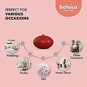 Bolsius Unscented 1.75" Floating Candles – Set of 20 Red Floating Candles – Cute and Elegant Burning Candles – Candles with Nice and Smooth Flame – Party Accessories