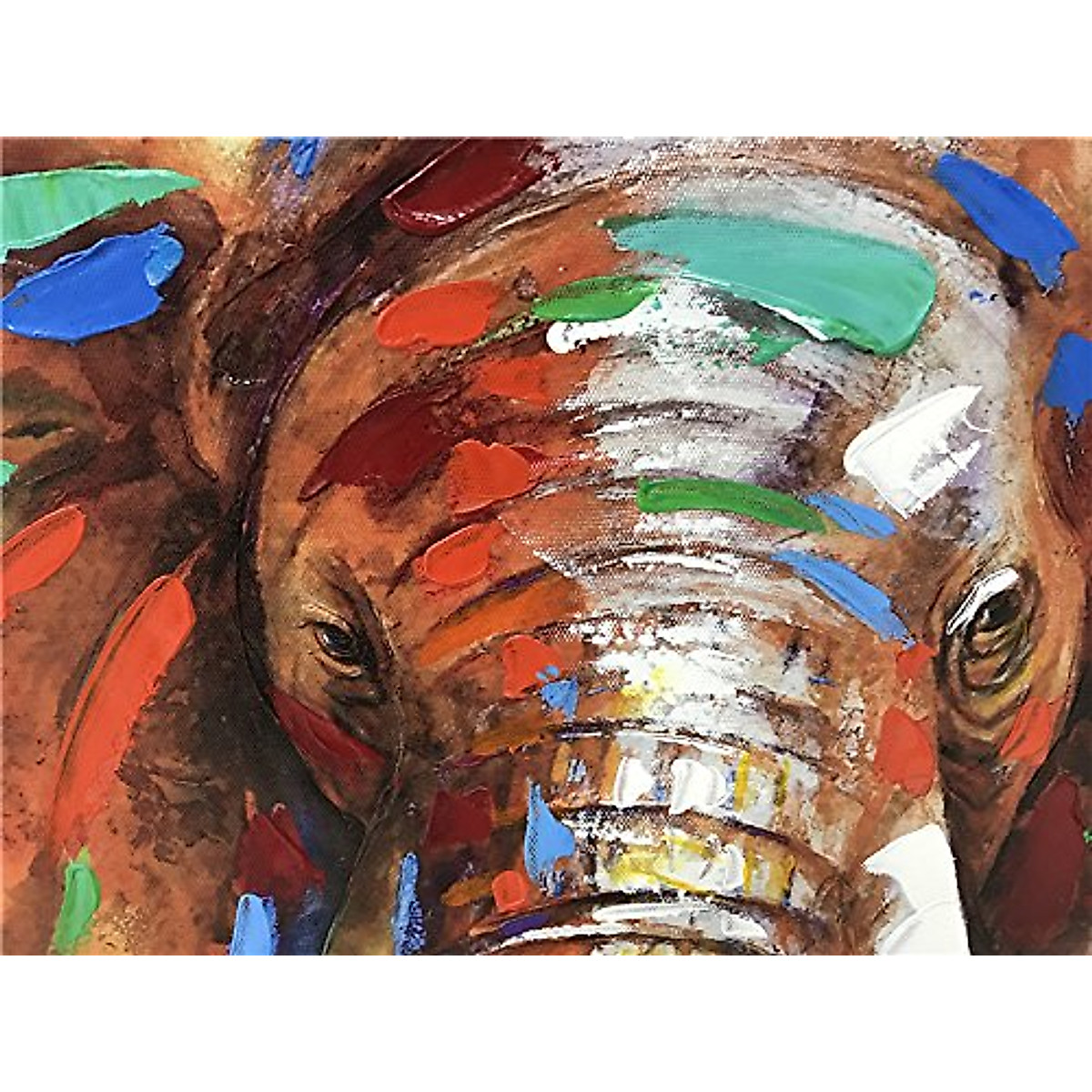 Pinetree Art Vibrant Wall Art Elephant Artwork Unique Elephant Painting on Canvas for Living Room (24 x 24 inch, B)
