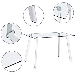 Bonnlo 5 Pieces Dining Table Set,Modern White Dining Room Table Set for 4,Small Kitchen Table and Chairs Set for 4,Glass Dinner Table Set with PU Leather Metal Frame Chairs,Clear&White