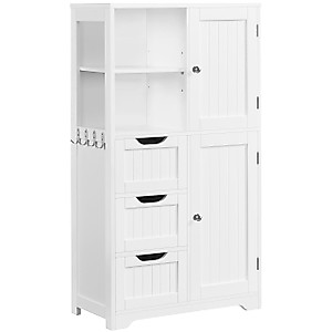 Yaheetech Bathroom Floor Cabinet 42″, Freestanding Storage Cabinet with 3 Drawers, 2 Open Shelves and 2 Doors, Wooden Storage Organizer with Adjustable Shelves for Bathroom, Living Room, Kitchen