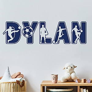 Soccer Custom Name Vinyl Wall Decal Sticker Art for Boys Rooms, Ball Player Theme Letters Bedroom Decor for Kids