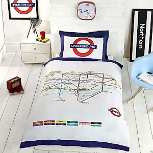 Homespace Direct London Undgerground Tube Duvet Cover & Pillowcase Bedding Set Double