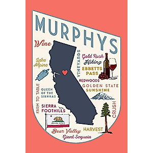 Murphys, California, Typography and Icons, Contour (Canvas Deluxe Tote Bag, Faux Leather Handles & Zip Pocket)