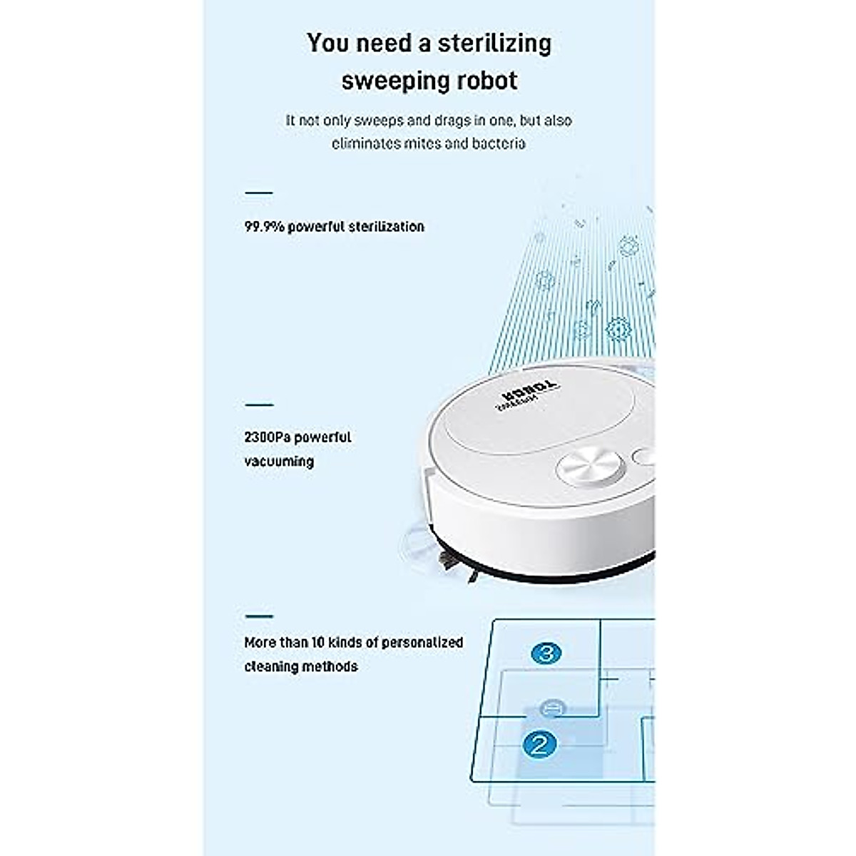 XNGIIKIN Robot Vacuums Robotic Vacuums Floor Cleaning Machines for Low Carpets, Pet Hair, Hard Floors (White)