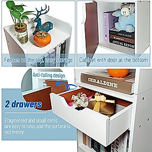 XM&LZ White Narrow Bookcase,Tall Bookshelf with Doors and Drawers Bedroom Storage Cabinets Book Shelves for Small Spaces Display Rack Organizer-White 13×10×71inch