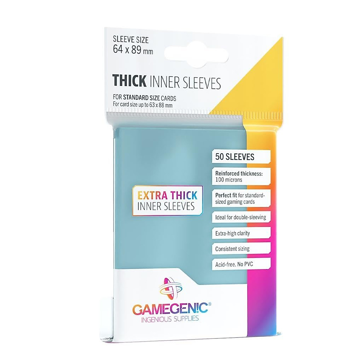 Thick Inner Sleeves Pack of 50 Clear Standard Card Game Sleeves for Board Games and Card Games | Professional Protection for Up to 50 TCG Decks and Gaming Cards | Made by Gamegenic (GGS11114ML)