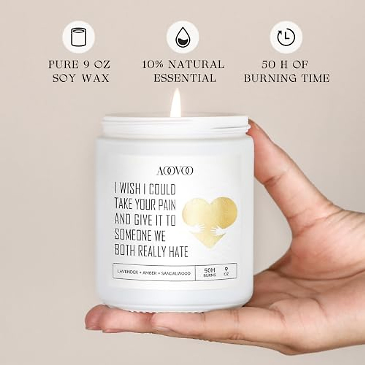 AOOVOO Lavender Aromatherapy Candle, Get Well Soon Gift for Women, Soy Wax Candle, 9 oz, 50 Hours Burn Time