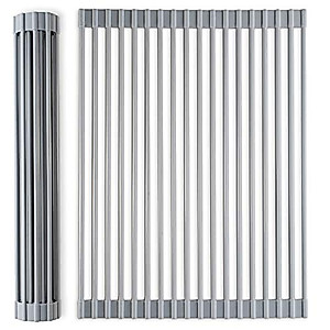 Roll Up Dish Drying Rack - Silicone Dish Drying Rack Over The Sink Kitchen (17" x 13") - Foldable Farmhouse Sink Drying Rack - Heavy- Duty Stainless Steel Core - BPA Free & Dishwasher Safe by DI ORO