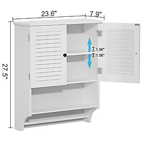 ChooChoo Medicine Cabinet with Towels Bar, 23.6" L x7.9 W x27.5 H MDF Material Bathroom Wall Cabinet, 2 Doors Over The Toilet Space Saver Storage Cabinet with Large Space, White