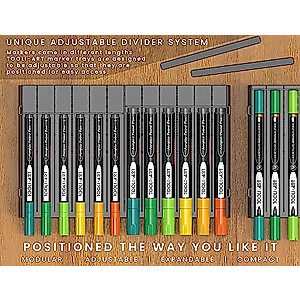TOOLI-ART 72 Art Marker Storage Tray Desk Organizer Holder, Adjustable Dividers, Modular, Expandable, Stackable, Fit Most Pen, Pencil, Brushes. School, Home, Multi Purpose Tinted Plastic 6 Trays