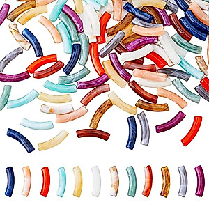 DICOSMETIC 216Pcs 12 Colors Acrylic Imitation Gemstone Bead Curved Long Spacer Connector Curved Chunky Bracelet Bead with 18m Elastic Thread Tube Bangle Bracelets for Women Jewelry DIY Making