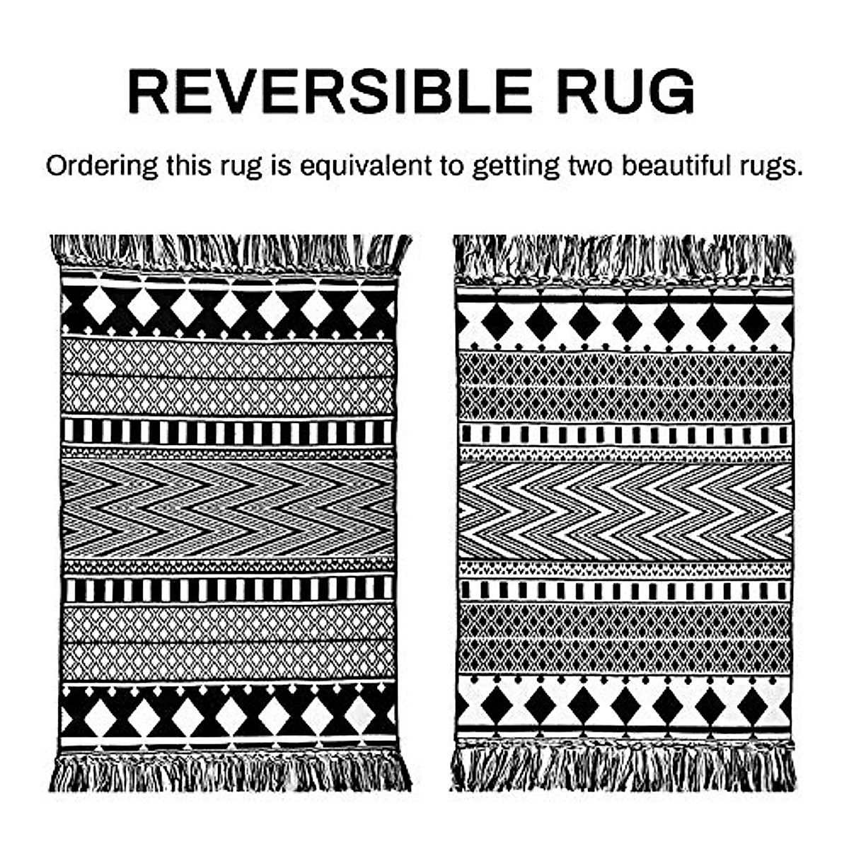 Upgraded Boho Bathroom Rug 2'x3', 100% Woven Geometric Rug for Bedroom Black and White Rug Bohemian Bath Mat, Kitchen Rug Washable Cotton Small Throw Rug, Tassel Rug for Kitchen/Laundry/Doorway/Porch