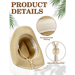 Mepase 12 Pcs Adult Straw Cowboy Hats Western Cowgirls Hat Bulk Wide Brim Beach Sun Hat Floppy UV Protection Hat for Women Men