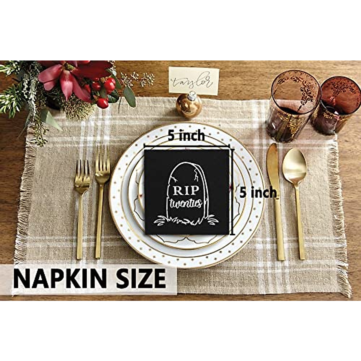 RIP Twenties Napkins,Death to My 20s Napkins, 30th Birthday Napkins,RIP to My 20s Birthday Decorations,Death to My 20s Birthday Decorations,30th Birthday Party Supplies(5 x 5 In, Silver Foil, 50-Pack)