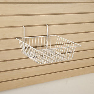 Only Garment Racks #5612WHITE (Pack of 6) White Wire Baskets for Grid Wall, Slat Wall or Pegboard - Merchandiser Baskets, White Wire Basket 12" L x 12" D x 4" H (Set of 6) (Pack of 6)