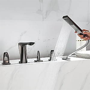 BKWJNYEHI Bathtub Faucet, 5pc Deck Mounted Bath Shower Set Brass Hand Shower Basin Mixer Tap Widespread Tub Sink Faucet(Chrome)