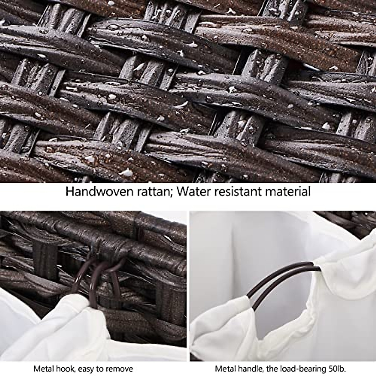 Laundry Hamper with 3 Removable Liner Bags; 132L Handwoven Rattan Laundry Basket with Lid & Heightened Feet; Clothes Hamper with Side Handles; Laundry Sorter with 3 Separate Sections (Brown)