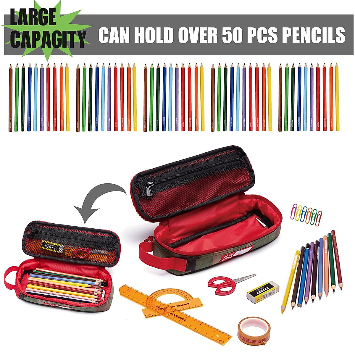 Rough Enough Small Pencil Case for Boys Preppy Teens Adults School Office Stationary Art Supplies Cordura Tactical Army Camo