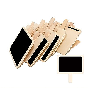 KADBLE Mini Wood Chalkboard Blackboard Clips Message Board Tag Photo Price Signs for Memo,Note Taking,Food Label,Wedding Table Number Place Card, Set of 30 (Rectangle Shape)