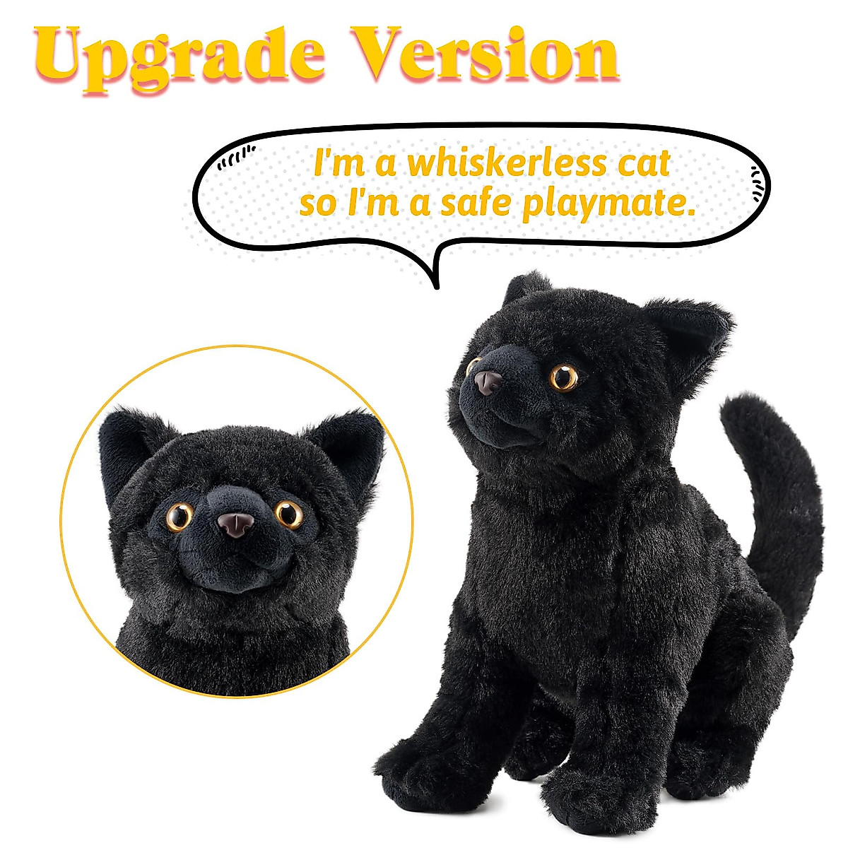 YZXZM Black Cat Plush, Realistic Black Cat Stuffed Animal Pillow, Cute Plush Toy Gifts for Birthday/Halloween/Christmas, 9 inch