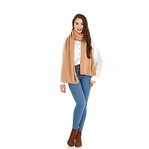 Manio Cashmere 100% Cashmere Knitted Wrap Shawl Extra Scarf Stole Camel, Large