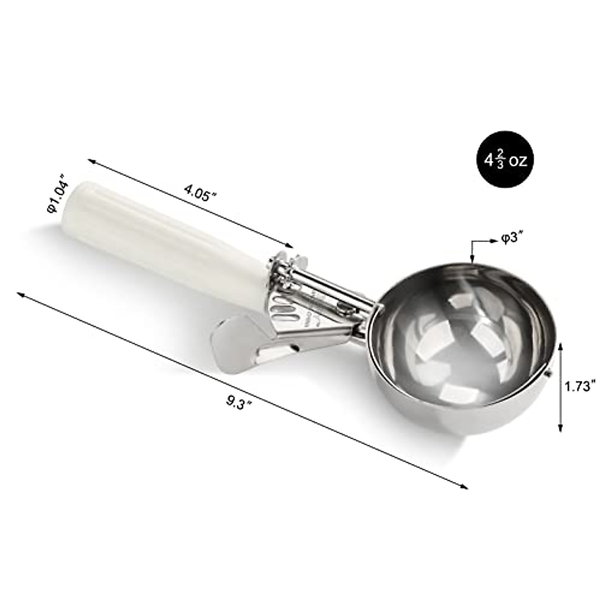 New Star Foodservice 34745 Commercial-Grade Thumb Press Food Disher/Ice Cream Scoop, 18/8 Stainless Steel, 4.67 oz, Size 6, White