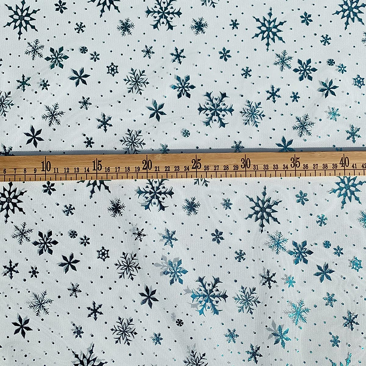 Queenbox 100x150cm Sparkle Snowflake Tulle Sequins Mesh Fabric Glitter Snow Flower Net Gauze for Christmas Wedding Party, Sky Blue + Blue Star