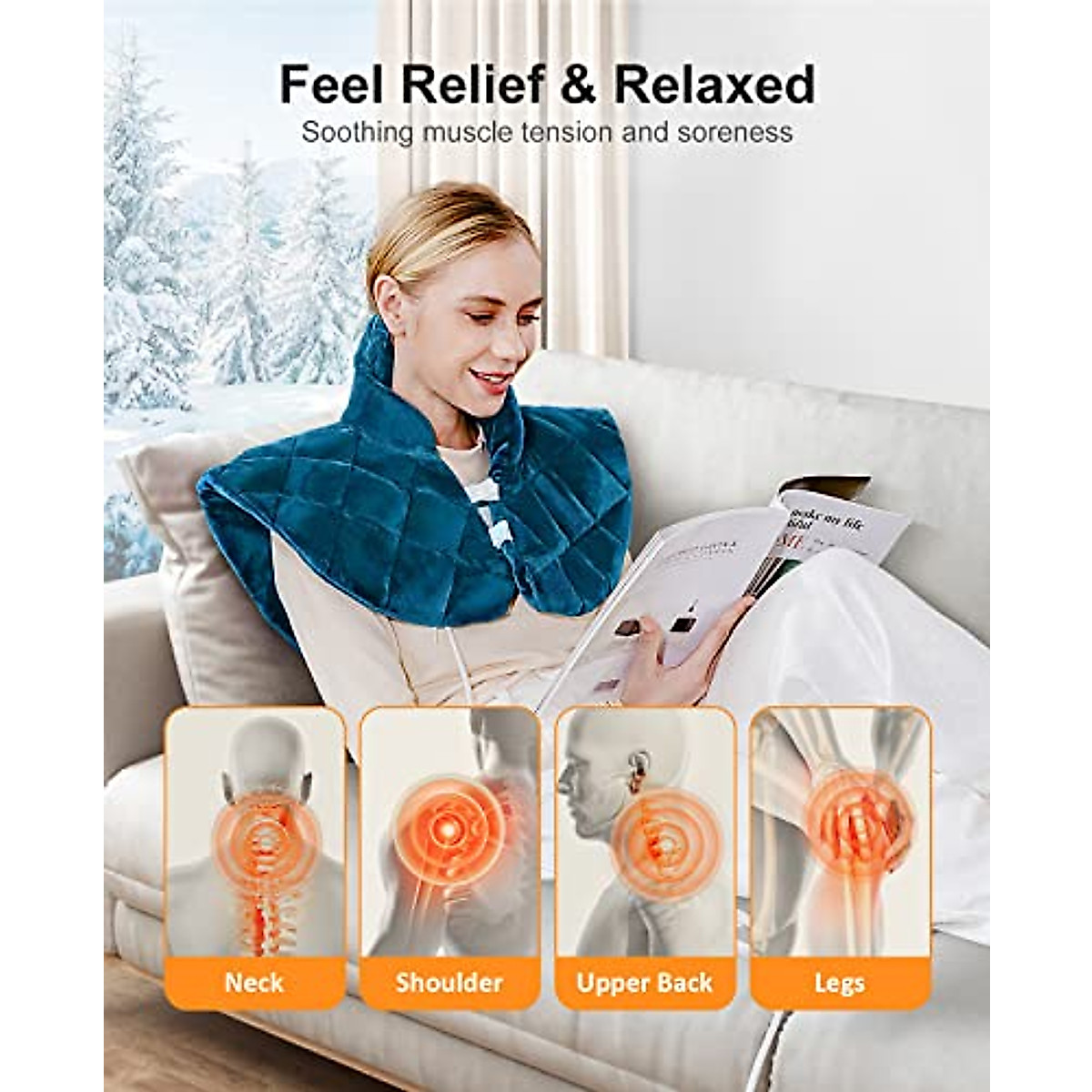 Weighted Heating Pad for Neck and Shoulders Pain Relief, Haimmy 3lb Electric Heated Neck Wrap, Fast-Heating with 6 Heat Settings, 11 Auto-Off Timers with Countdown Display, Removable Cover - 16"x20"