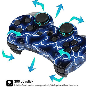 TAKESH Wireless Controller for PS3, Upgraded Joystick Motion Gamepad Double Shock with USB Charging Cable, 2 Packs