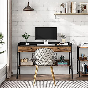 Tribesigns Computer Desk with 2 Large Drawers, 47 Inch Modern Home Office Desk with Storage Shelves, Industrial Writing Desk Study Table Workstation