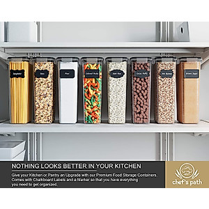 Chef's Path - Kitchen Storage Box Set - 8 Airtight Food Jars for Storing Spaghetti, Pasta, Flour, Cereals, Pet Food Preservation, BPA Free (3 quarts)
