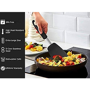 GEEKHOM Silicone Melt Proof 600F Heat Resistant Spatulas Set &amp; Tongs 2pack 9“+12” Silicone Tips Cooking Tongs
