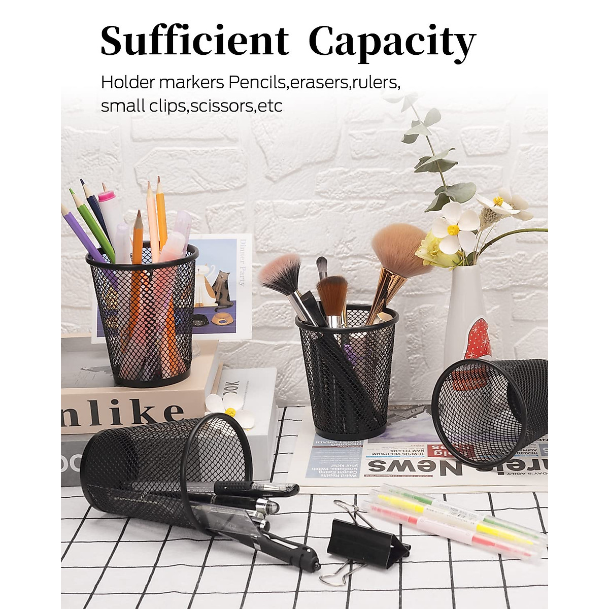 Gwybkq Pen Holder for Desk Mesh Pen Cups Metal Pencil Holder 12 Packs Desk Organizers and Storage