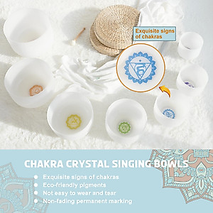 440HZ 6"-12" Set of 7 Paternoster Frosted Quartz Crystal Singing Bowls with 2 Pcs Carrier Bags