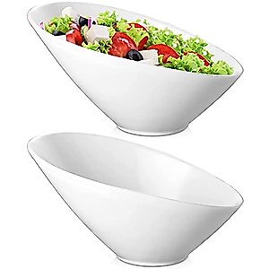 Yesland 2 Pack Porcelain Angled Serving Bowls - 26 Oz White Salad Bowls - Ceramic Pasta Bowls for Cereal, Soup, Salad, Rice, Prep