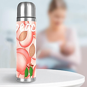 Stainless Steel Leather Vacuum Insulated Mug Peach Thermos Water Bottle for Hot and Cold Drinks Kids Adults 16 Oz