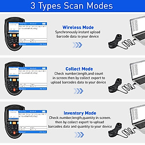 1D 2D Wireless Barcode Scanner, JRHC Portable Inventory Scanner with Charging Base Data Collector Barcode Reader Data Terminal 2 in 1 USB Connection & 2.4G Wireless Bar Code Scanners with 2.2" Screen