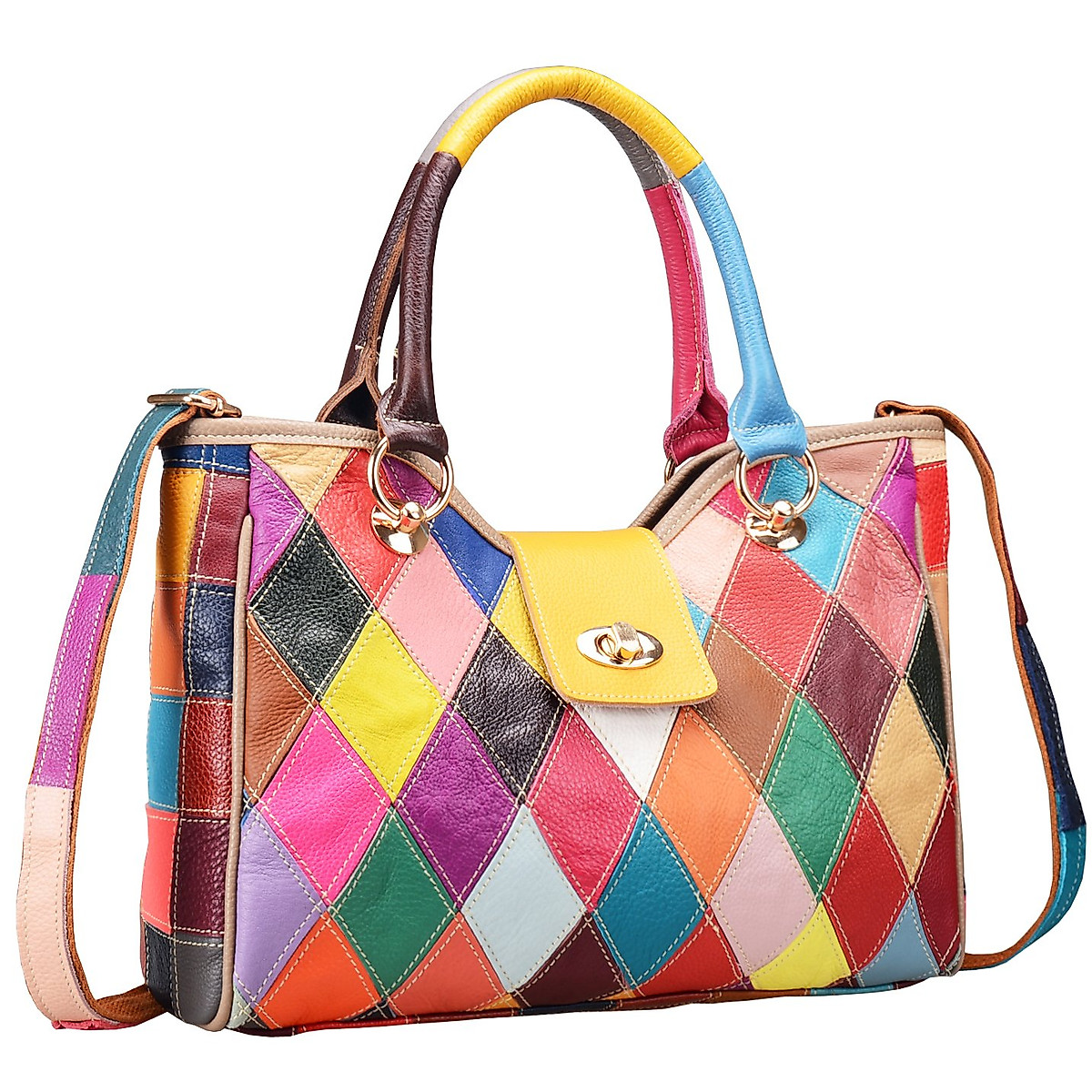 Heshe Womens Multi-color Leather Shoulder Bag Hobo Tote Handbag Cross Body Purse (Colorful-2B4038)