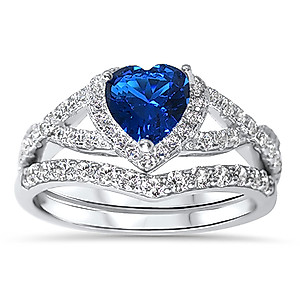 LaRaso & Co His Hers Sterling Blue Sapphire CZ Bridal Wedding Band Engagement Ring Set Him Her Thin Blue Line