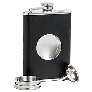 Shot Flask - Stainless Steel 8 oz Hip Flask, Built-in Collapsible 2 Oz. Shot Glass & Flask Funnel - BarMe Brand