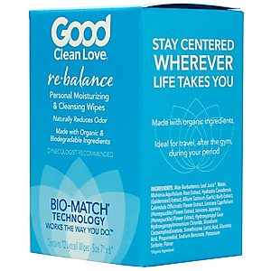 Good Clean Love Rebalance Feminine Wipes, Supports Vaginal Health Naturally & Reduces Odor, Moisturizing & Cleansing Hygiene Product Made with Aloe, pH-Balanced Feminine Wipes, 12 Biodegradable Wipes