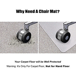 Kuyal Carpet Chair Mat, 48" x 36" PVC Home Office Desk Chair Mat for Floor Protection, Clear, Studded, BPA Free Matte Anti-Slip (36" X 48" Rectangle)