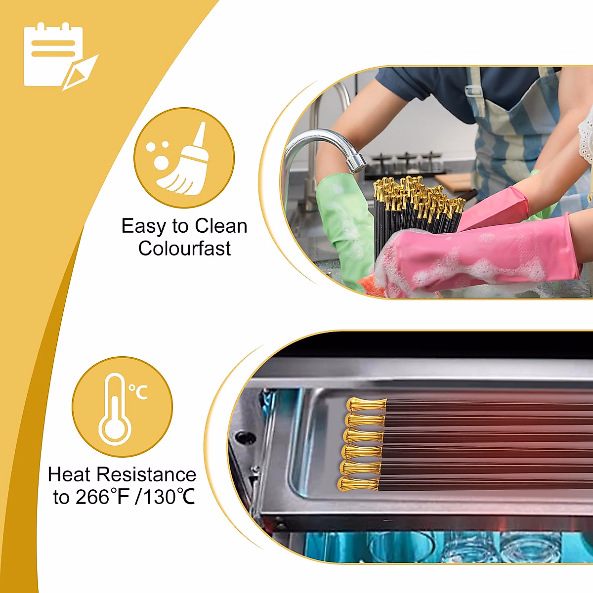 Muguning 50 Pairs Fiberglass Chopsticks Bulk - 9.5Inch Reusable Chopsticks Dishwasher Safe, Non-slip Japanese Chinese Chop Sticks with Black Gold Styling (World Cup)