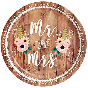 BLUE PANDA 80-Count Wedding Paper Plates, Disposable Mr and Mrs Rustic-Style Reception, Bridal Shower, Country Wedding Decorations, Engagement Party Supplies (9 in) Bulk Pack