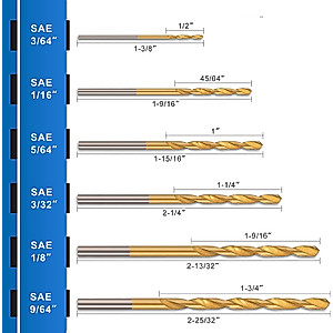 60 Pcs Titanium Twist Drill Bit Set Mini Micro Drill Bit Set 3/64"-1/8" Metal, High Speed Steel, Aluminum Alloy,Micro Drill Bit for Wood, Plastic Wood Drill Bit Sets